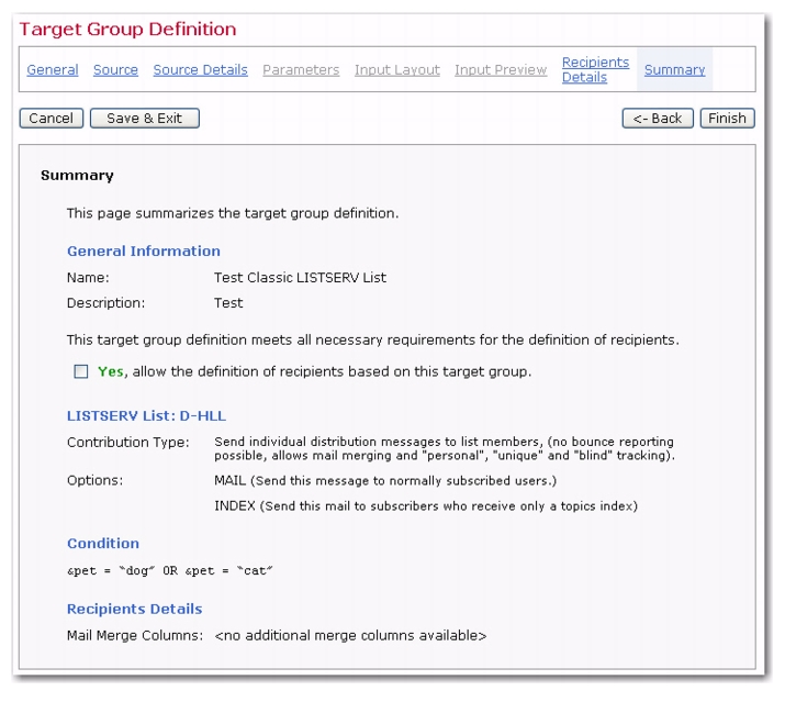 Classic LISTSERV List Target Groups